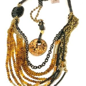 Treska | Jewelry | Treska Gold Black Necklace New | Poshmark